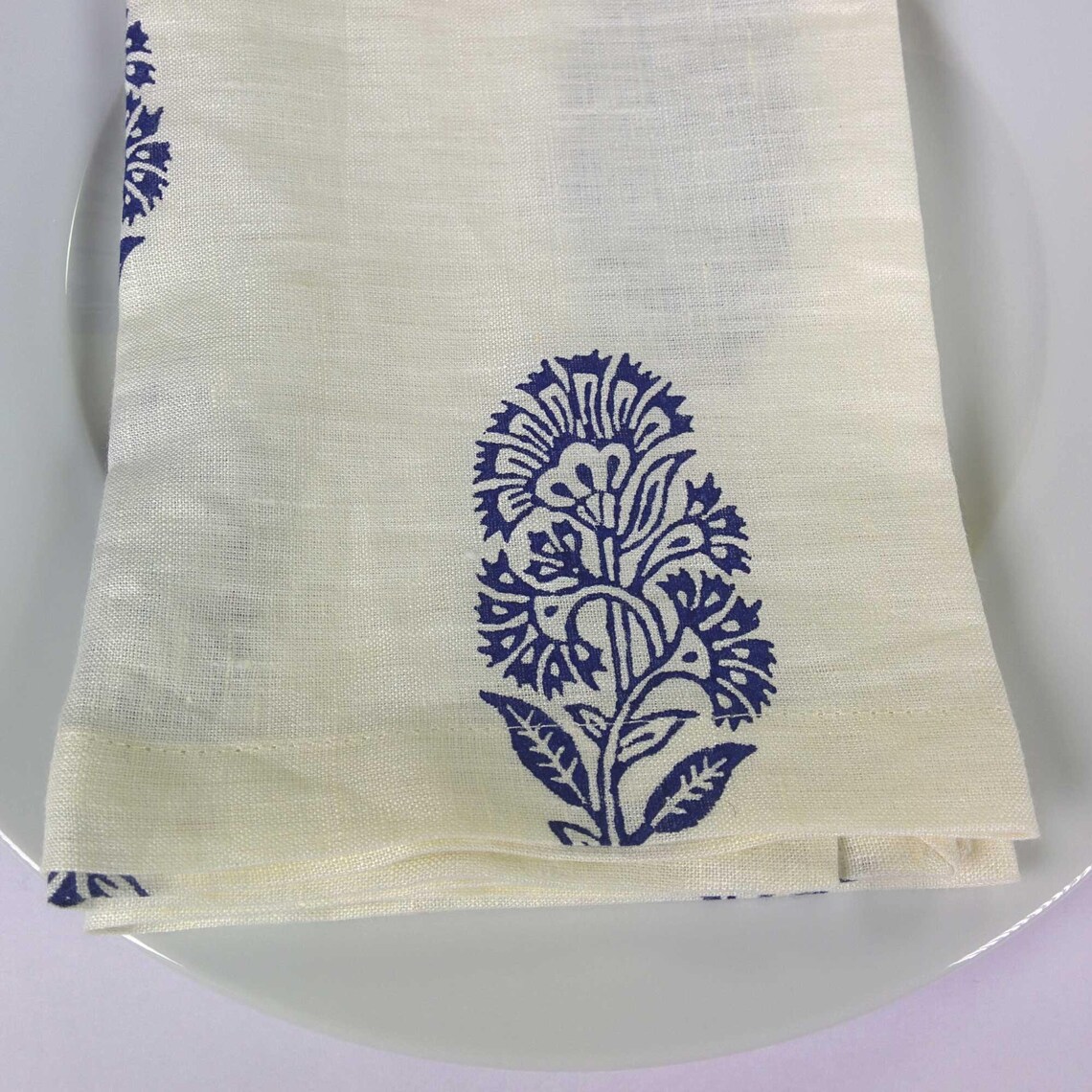 Indigo and Ivory Linen Table Napkins - Dinner Table Napkins Set ...