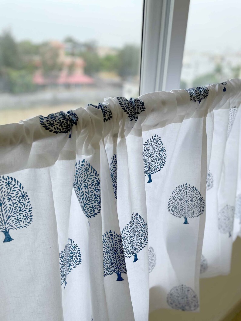Tree of Life Hand Block Printed Valance, Cafe Curtains, Kitchen ...