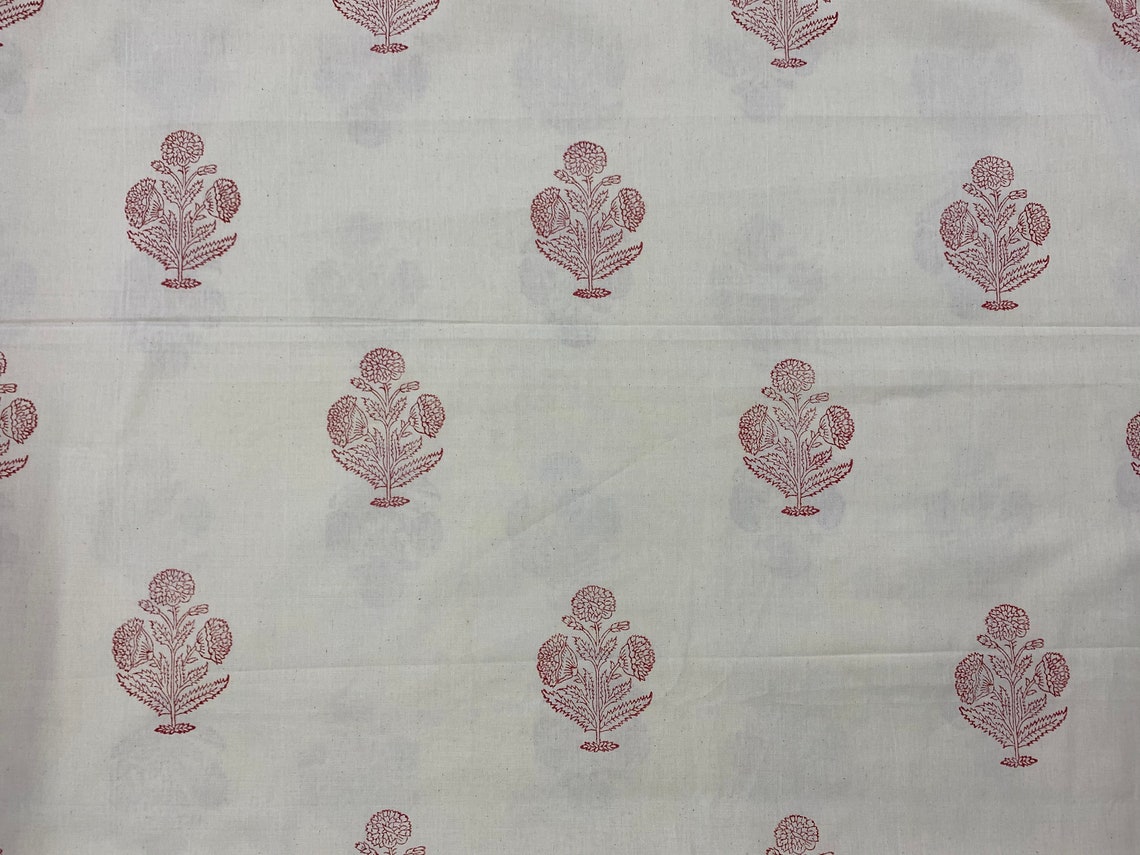 Muted Red and Cream Hand Block Printed Linen Fabric Extra | Etsy