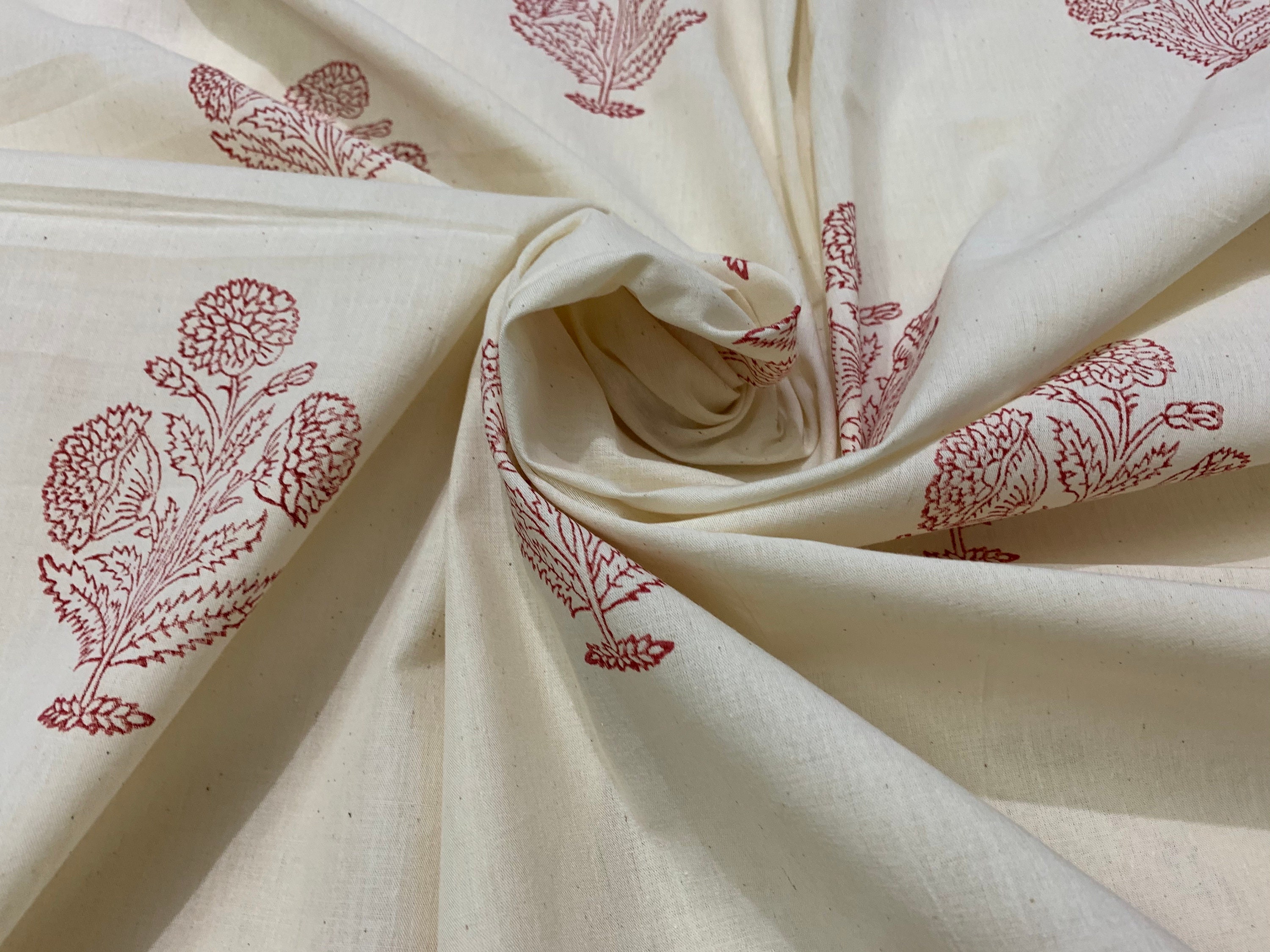 Muted Red and Cream Hand Block Printed Linen Fabric Extra | Etsy