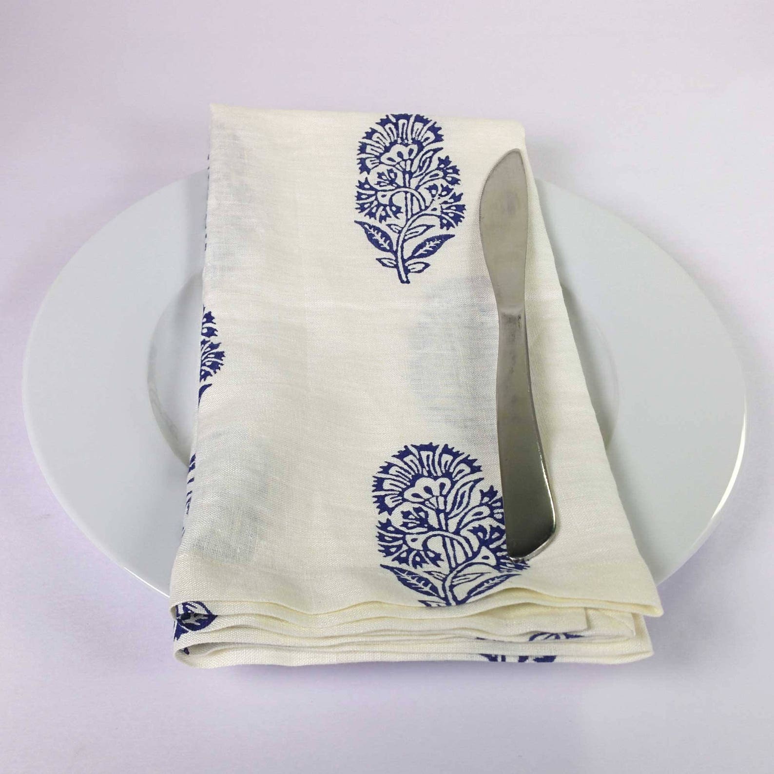 Indigo and Ivory Linen Table Napkins - Dinner Table Napkins Set ...