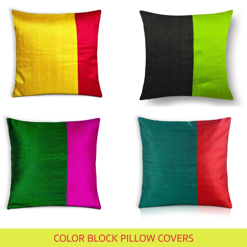 Color Block Cushions, Colorblock Silk Pillows, Handmade Silk Cushion ...