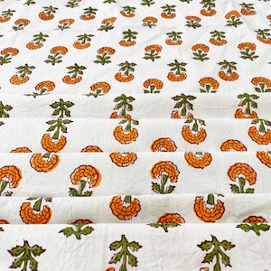 Marigold Floral Hand Block Print Cotton Fabric, Block Printed Cotton ...