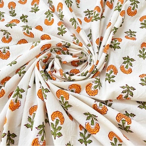 Marigold Floral Hand Block Print Cotton Fabric, Block Printed Cotton ...