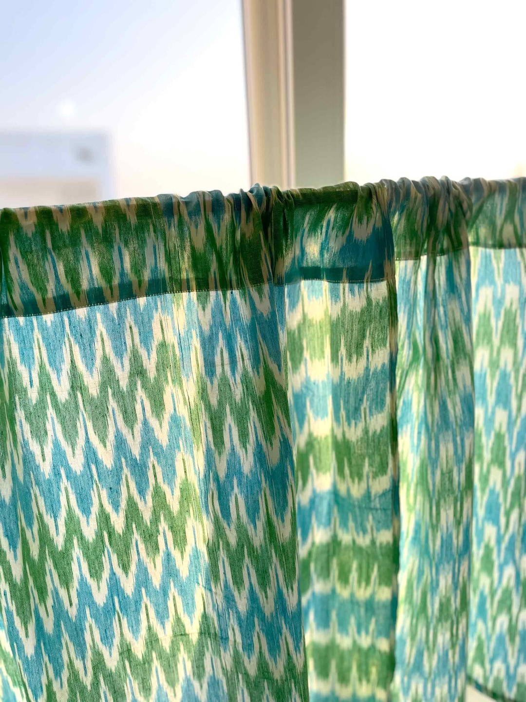 Lime Green Ikat Cafe Curtain, French Cafe Style Curtain, Ikkat Weave ...