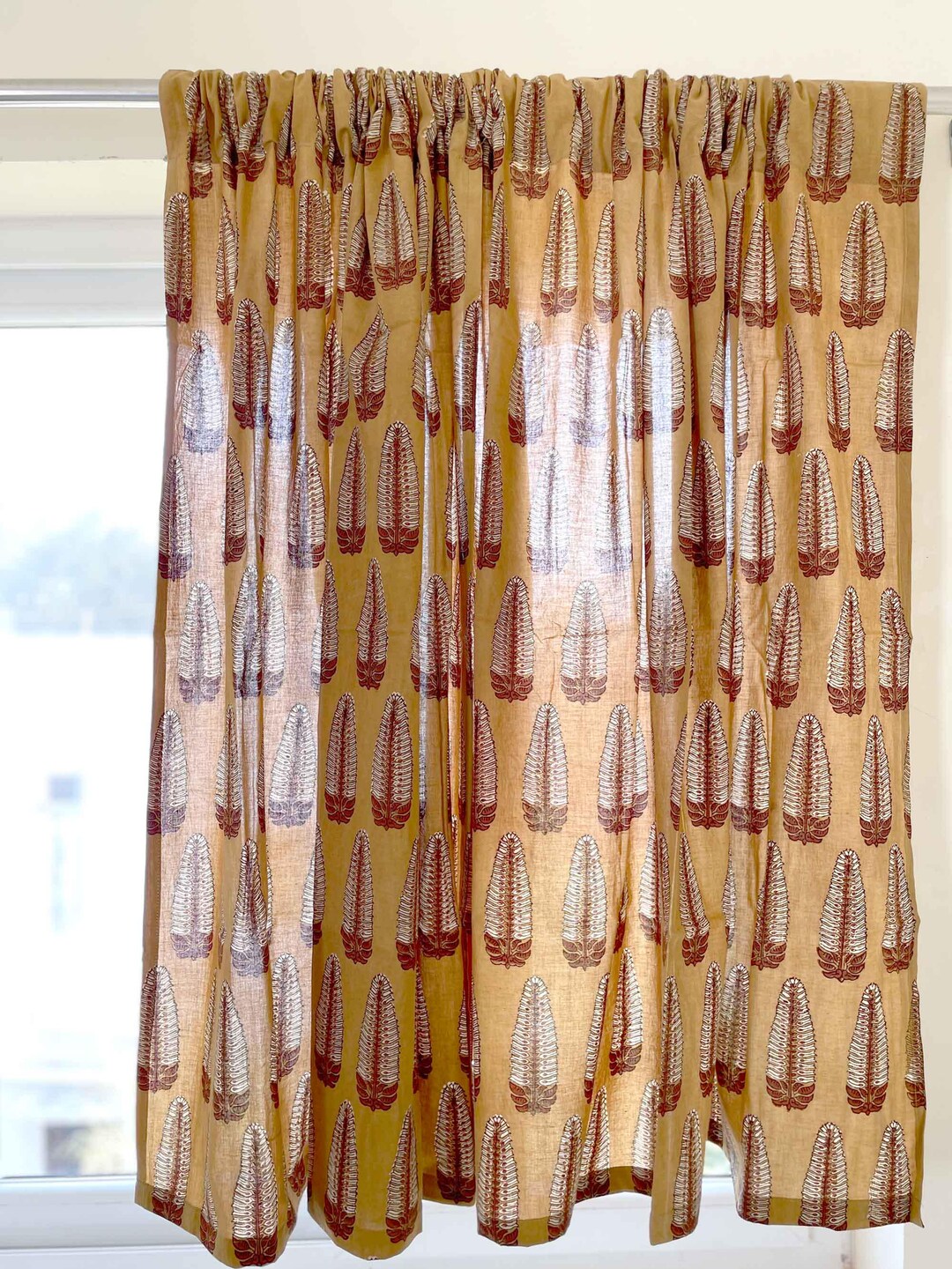 Ajrakh Tree Print Curtain Panels, Ocher and Rust Veg-dyes, Short ...