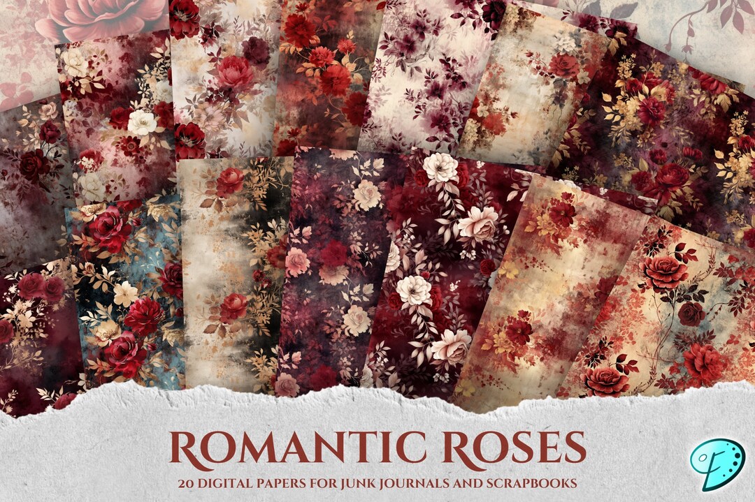 Romantic Roses Printable Digital Papers: Scrapbook Paper, Printable ...