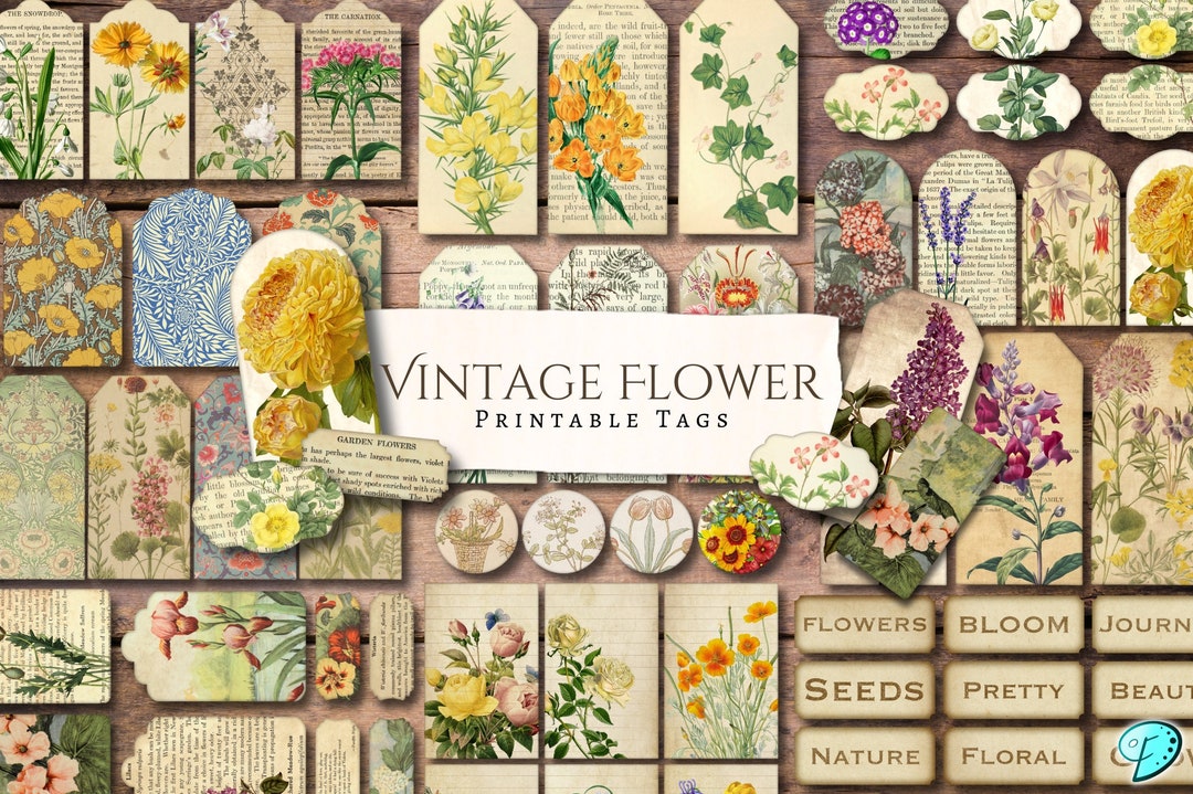 Vintage Flower Tags | Vintage | Ephemera | Fussy Cut | Junk Journal ...