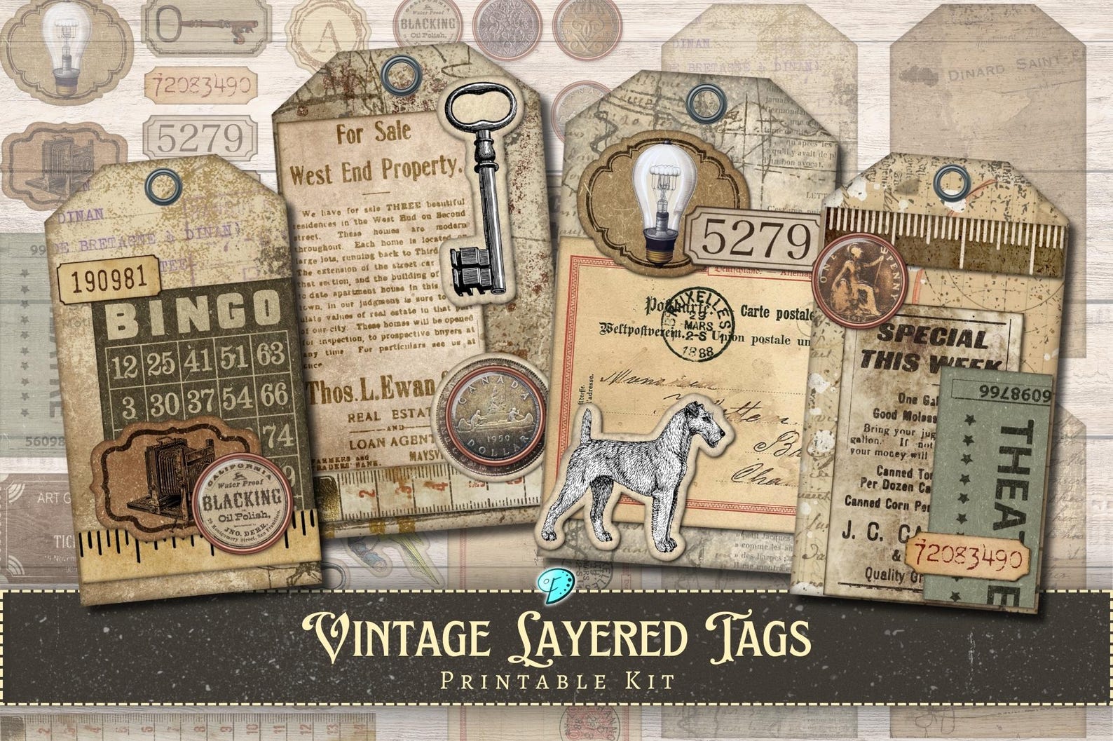 Vintage Layered Tags Printable Kit | Antique | Aged | Junk Journal ...