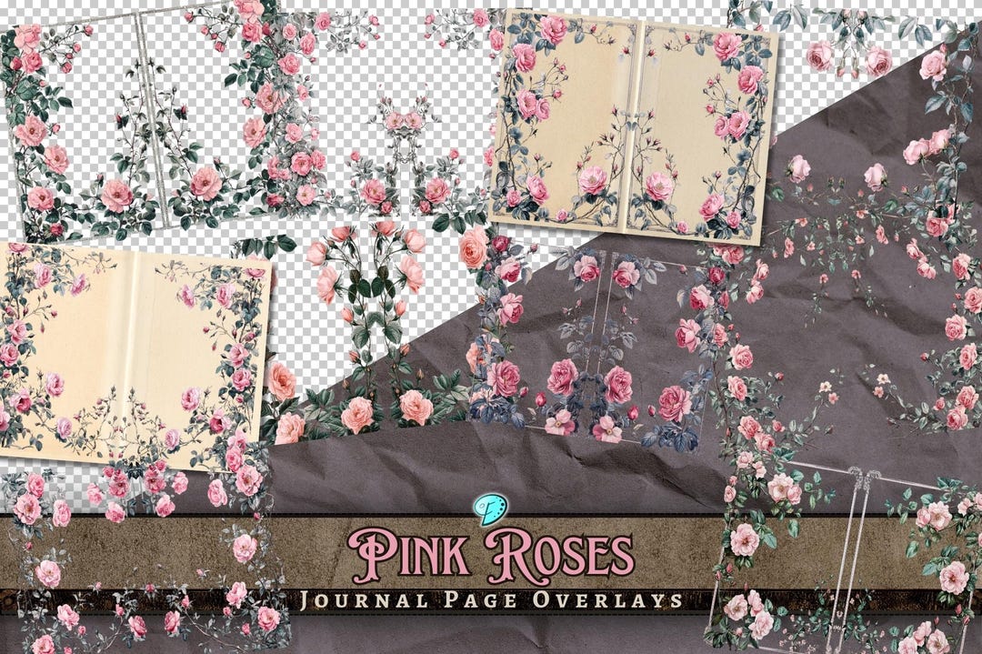 Pink Roses Journal Page Template Overlays | Background | Junk Journal ...
