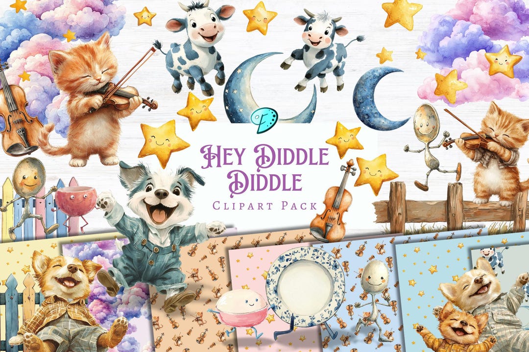 Hey Diddle Diddle Clipart | Ephemera | Vintage | Scrapbook | Journal ...
