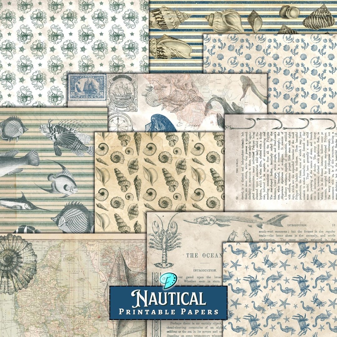Nautical Printable Papers | Vintage | Ephemera | Junk Journal | Beach ...