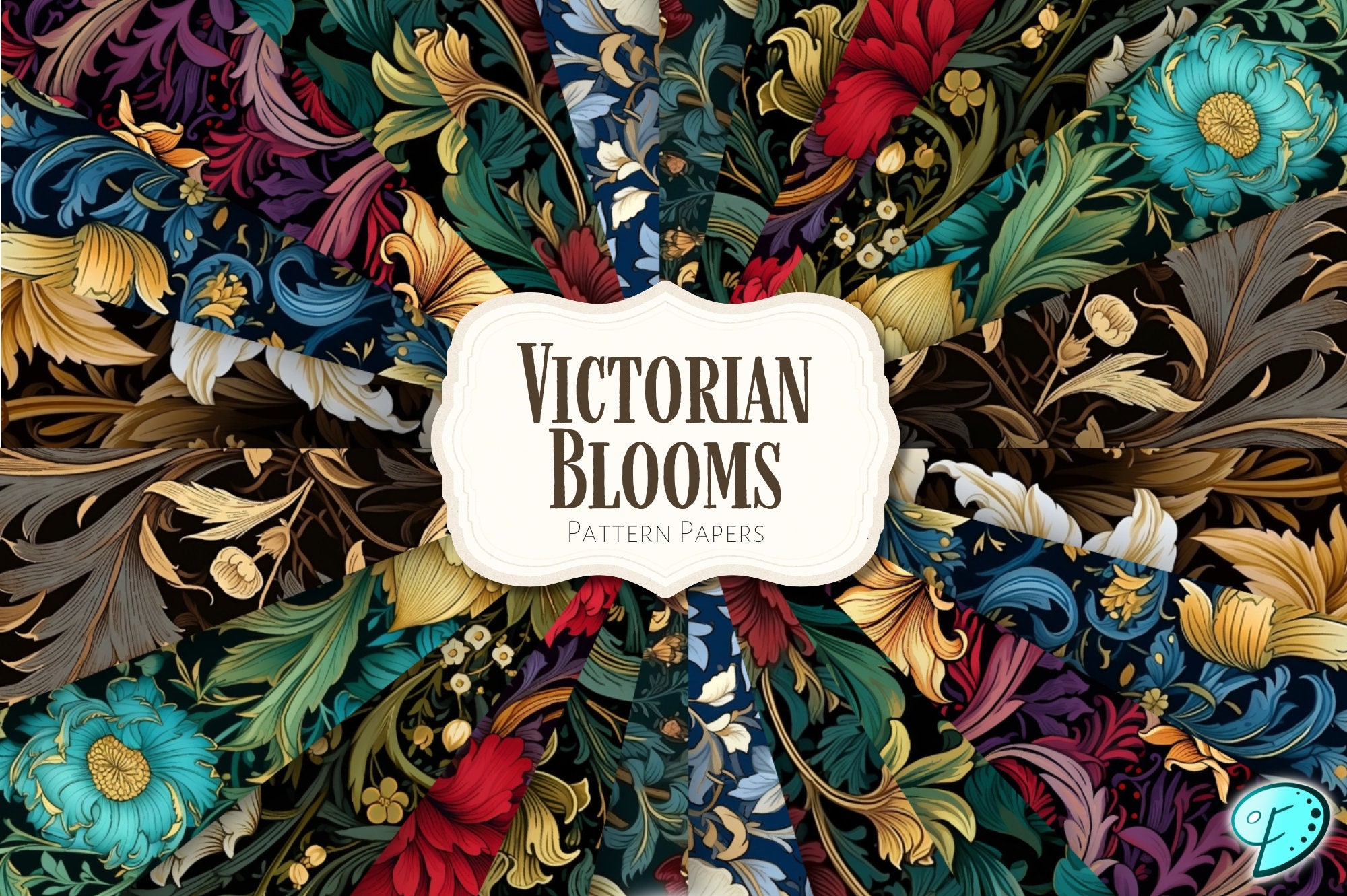 Victorian Blooms Seamless Patterns Decorative Digital Ephemera Junk Journal Scrapbook Background ...