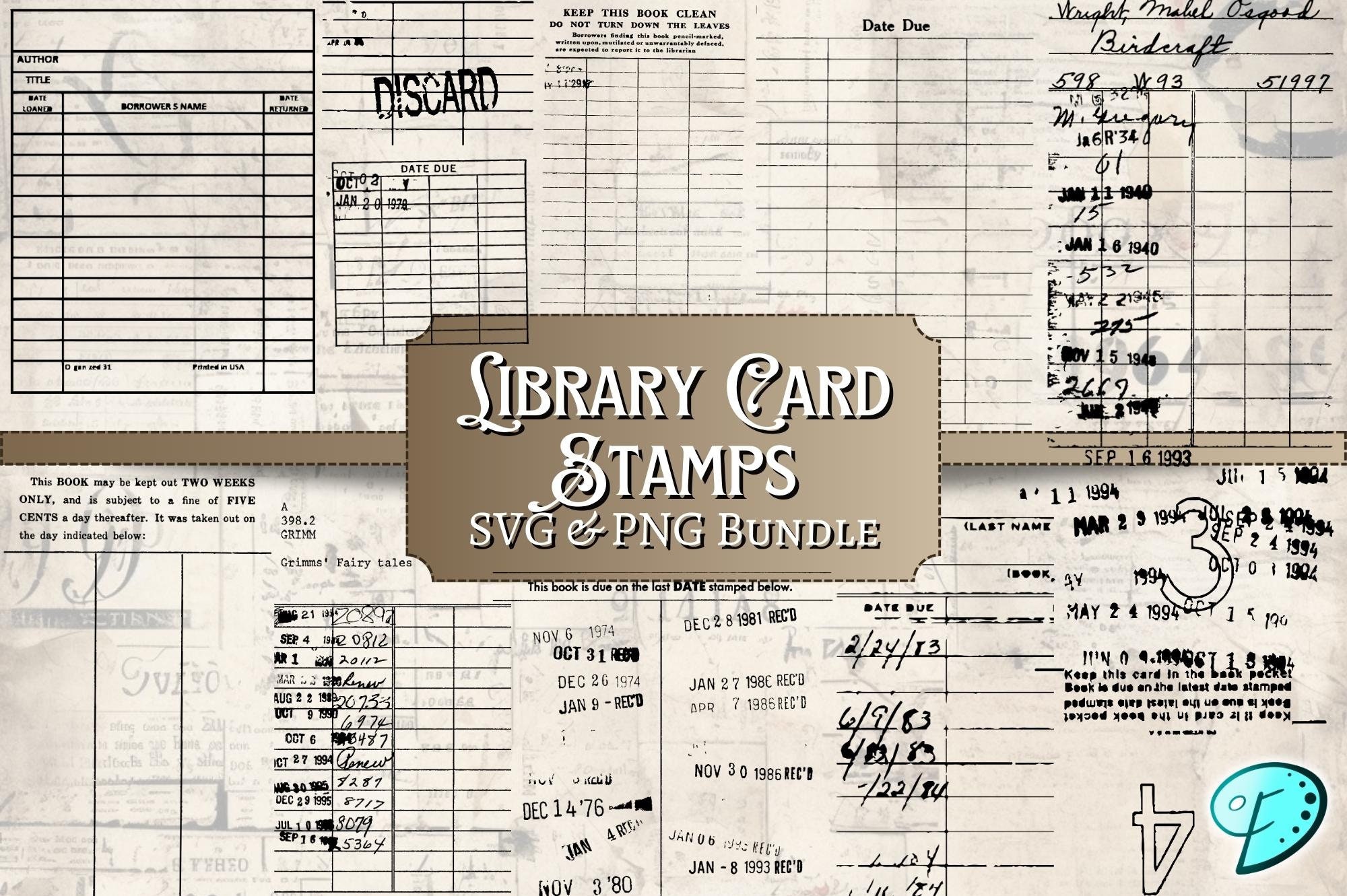 Library Card Stamps SVG PNG Bundle Digital Overlay Distressed Junk ...