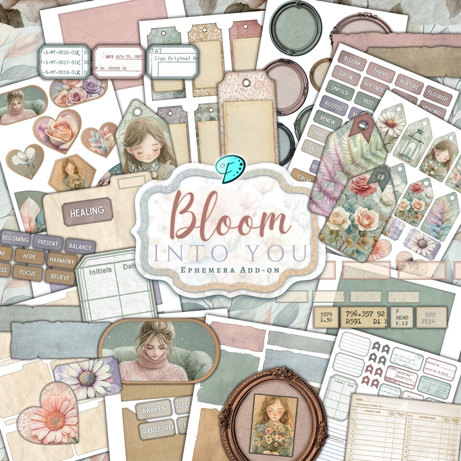 Bloom Into You Ephemera Add-on | Scrapbooking | Digital Ephemera | Card ...
