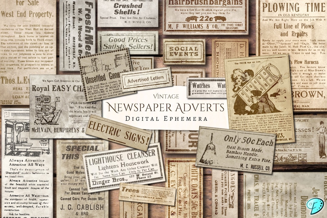 Vintage Newspaper Adverts Printable Ephemera | Antique | Aged | Junk ...