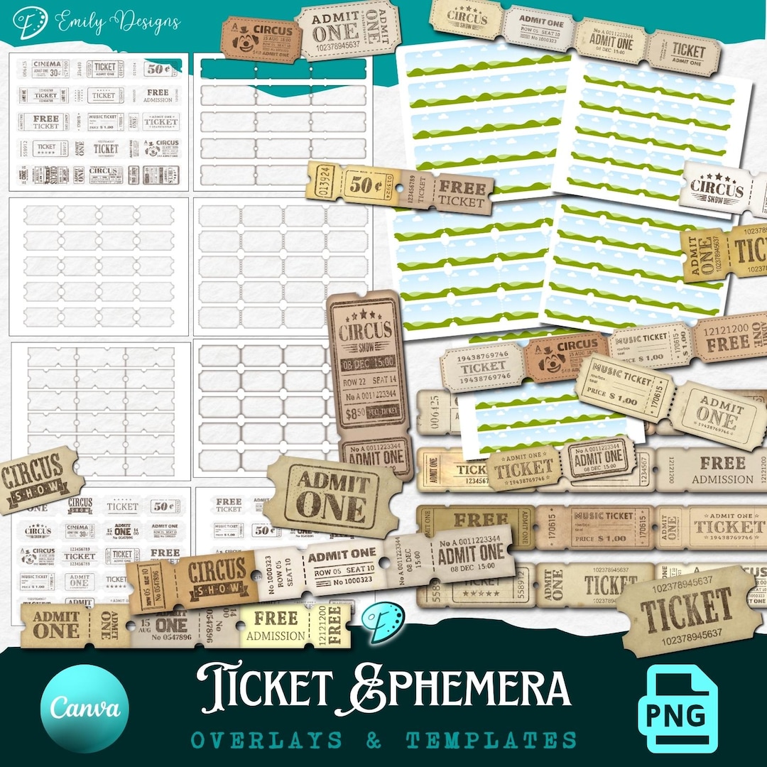 Ticket Ephemera Overlays and Templates | Background | Junk Journal ...