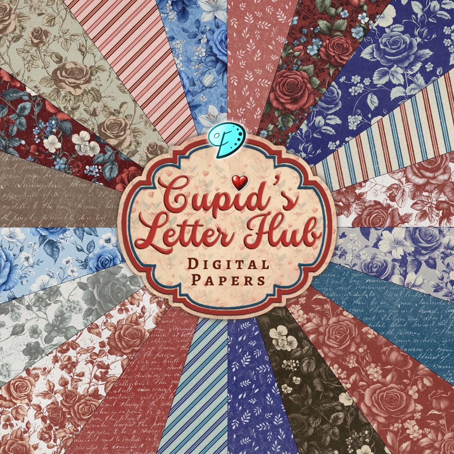 Cupid's Letter Hub Digital Papers | Scrapbook | Junk Journal | Ephemera ...