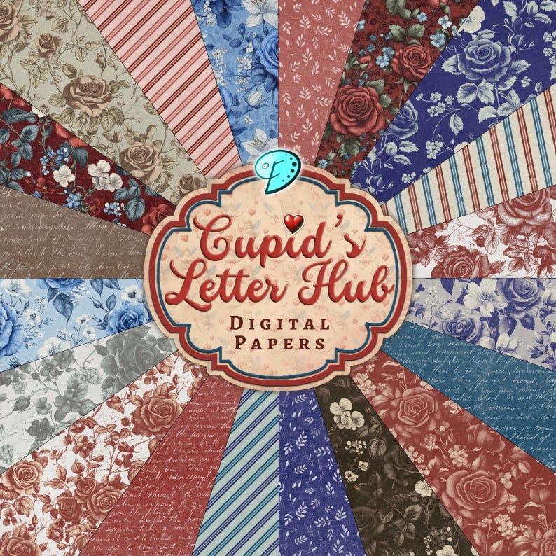 Cupid's Letter Hub Digital Papers | Scrapbook | Junk Journal | Ephemera ...