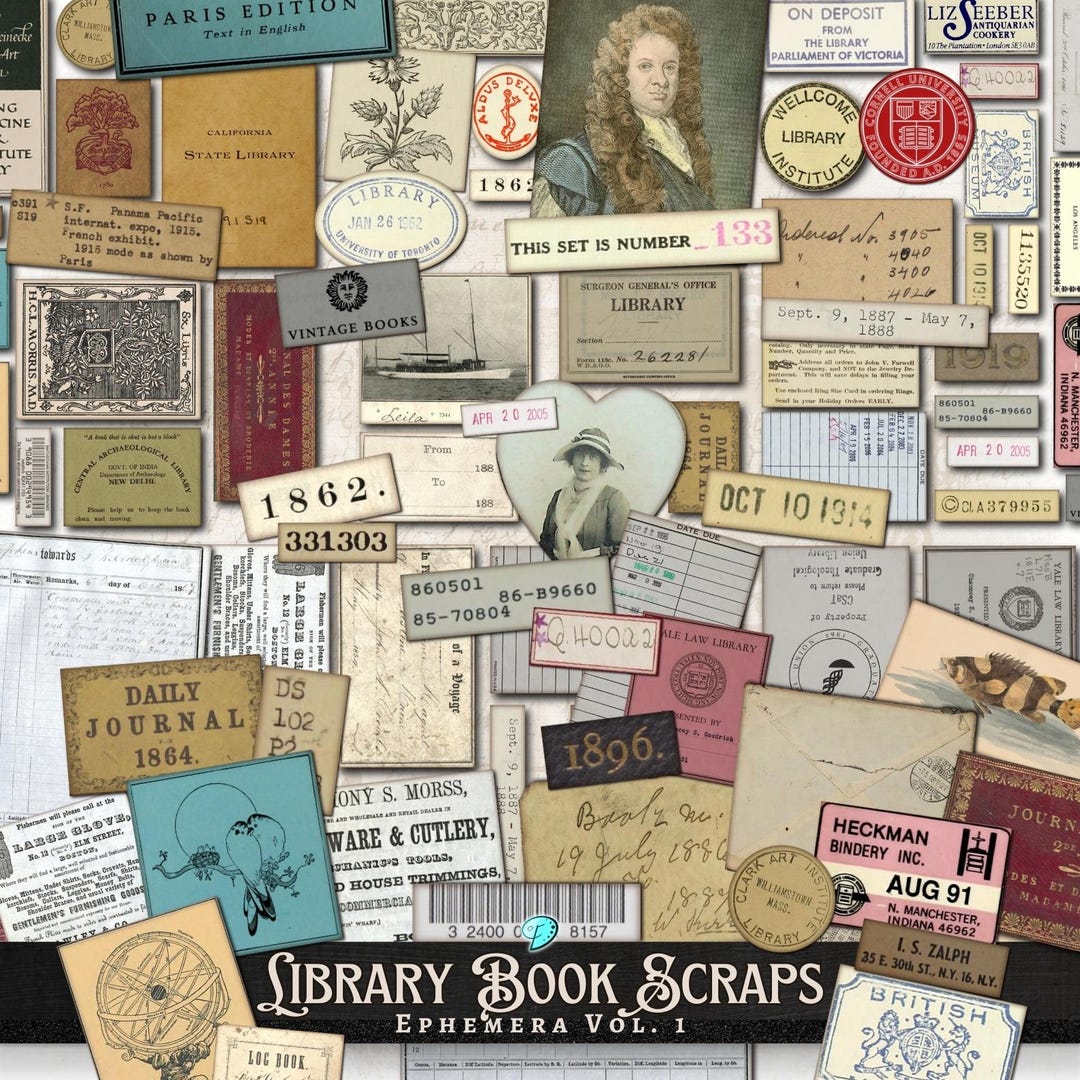 Library Book Ephemera Scraps Vol. 1 Printable Ephemera Sheets | Antique ...