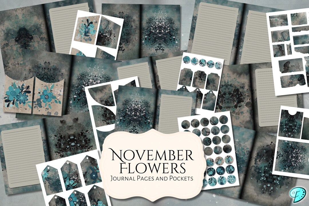 November Flowers Journal Pages and Pockets | Digital | Ephemera | Junk ...