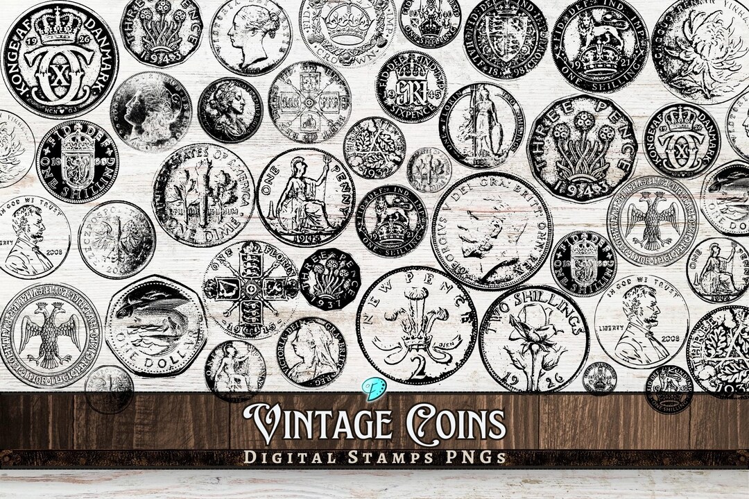 Vintage Coins Digi Stamps Bundle | Digital | Overlay | Distressed ...