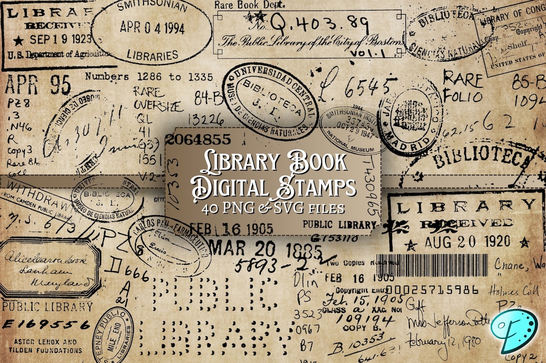 Library Book Stamps SVG & PNG Bundle | Digital | Overlay | Distressed ...