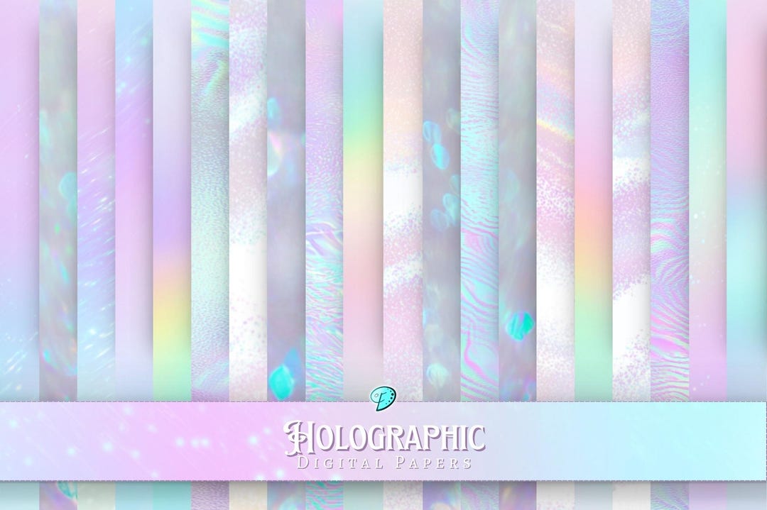Holographic Printable Digital Papers: Scrapbook Paper, Printable Paper, Iridescent, Shiny ...