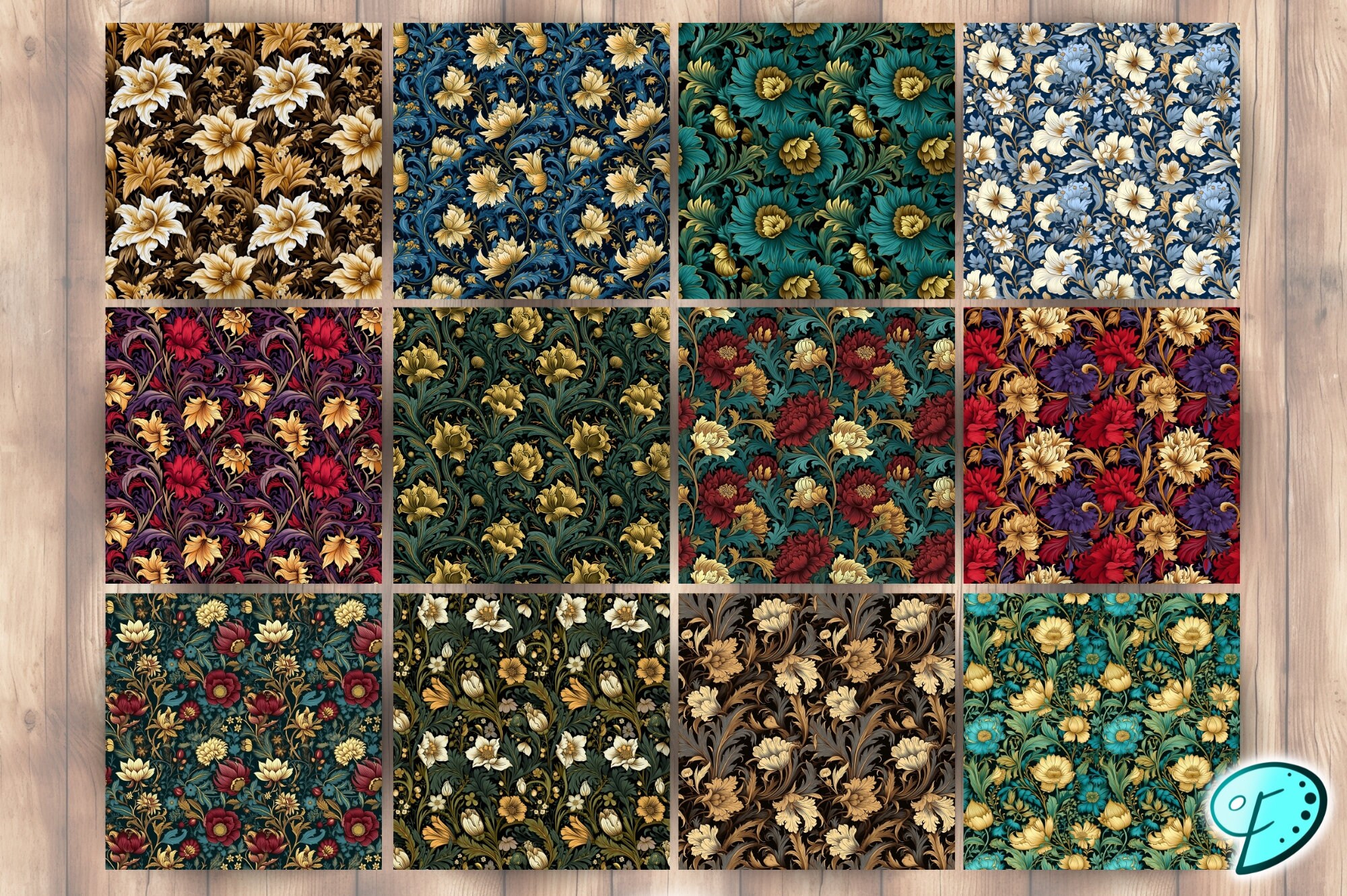 Victorian Blooms Seamless Patterns Decorative Digital Ephemera Junk Journal Scrapbook Background ...