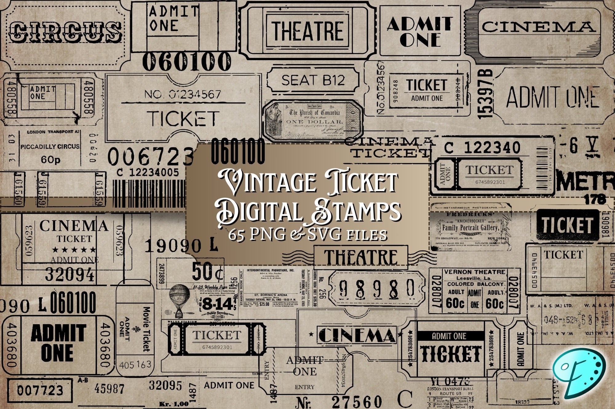 Vintage Ticket Digital Stamps SVG & PNG Overlay Distressed Junk Journal ...