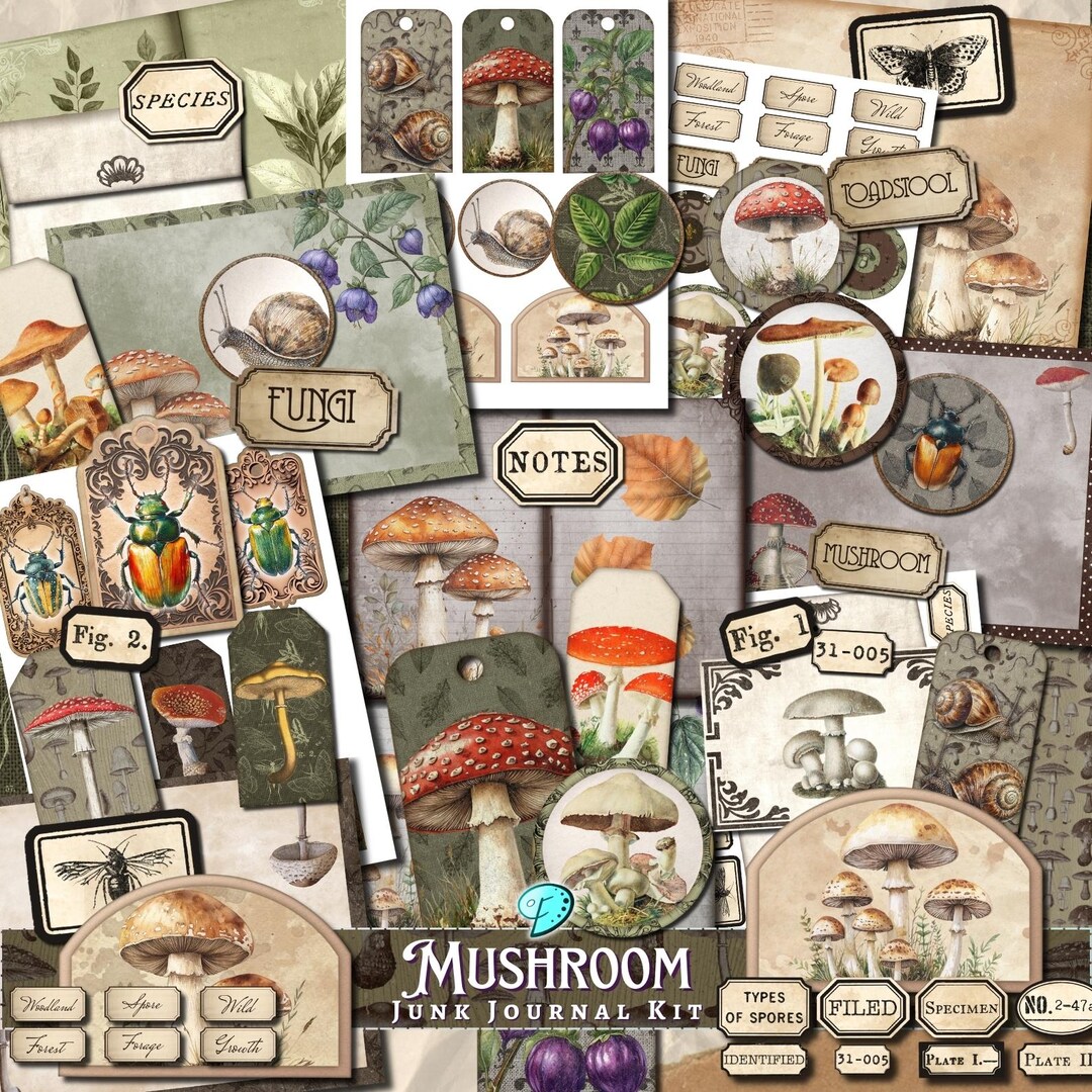 Mushroom Junk Journal Kit | Scrapbook | Digital Ephemera | Card Making ...