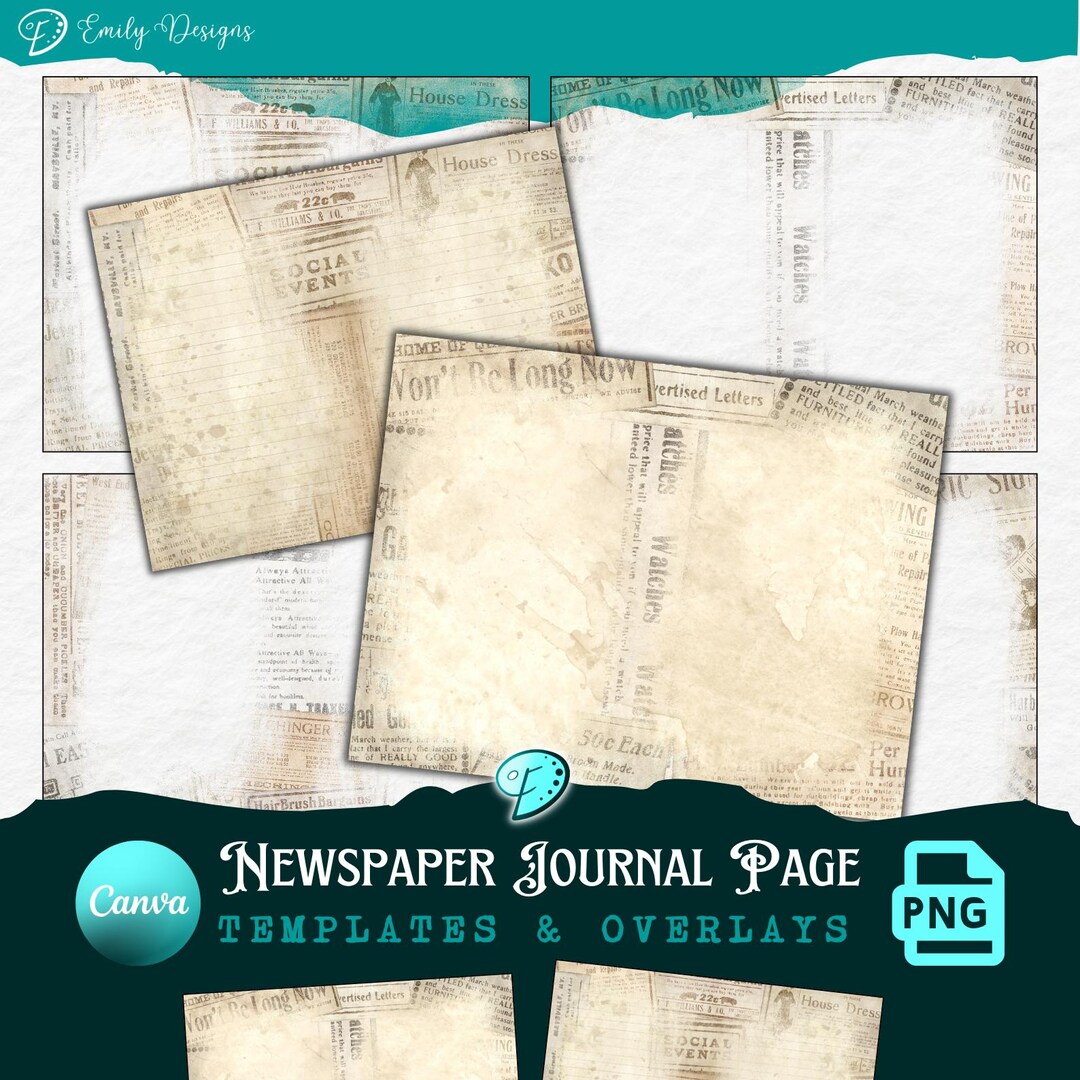 Newspaper Journal Page Overlays | Background | Junk Journal | Scrapbook ...