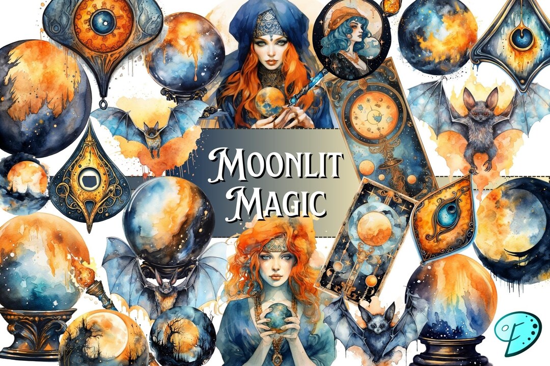 Moonlit Magic Spooky Watercolor Clipart Digital Pack | Printable | PNG ...