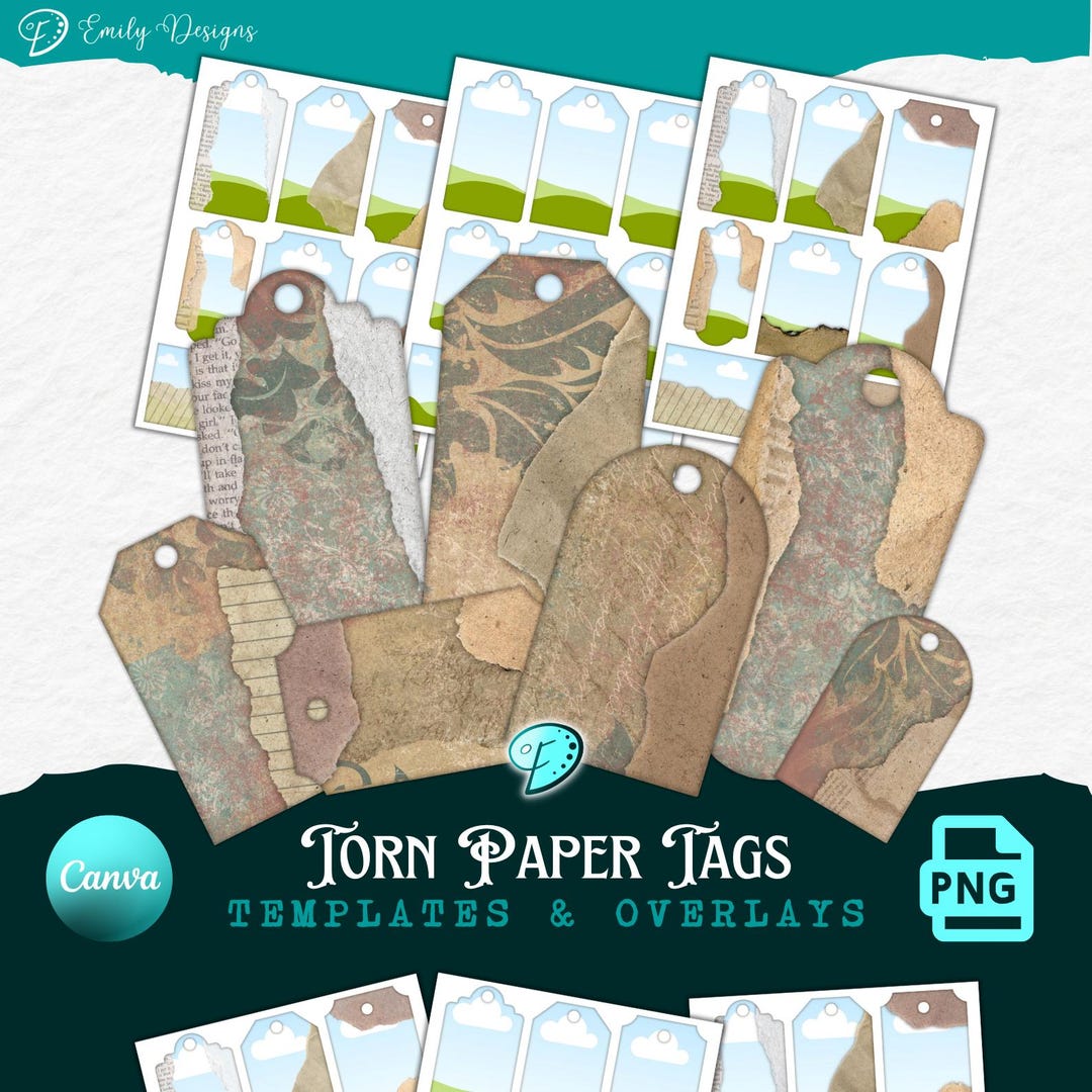 Torn Tags Template Overlay | Junk Journal | Scrapbook | Ephemera ...