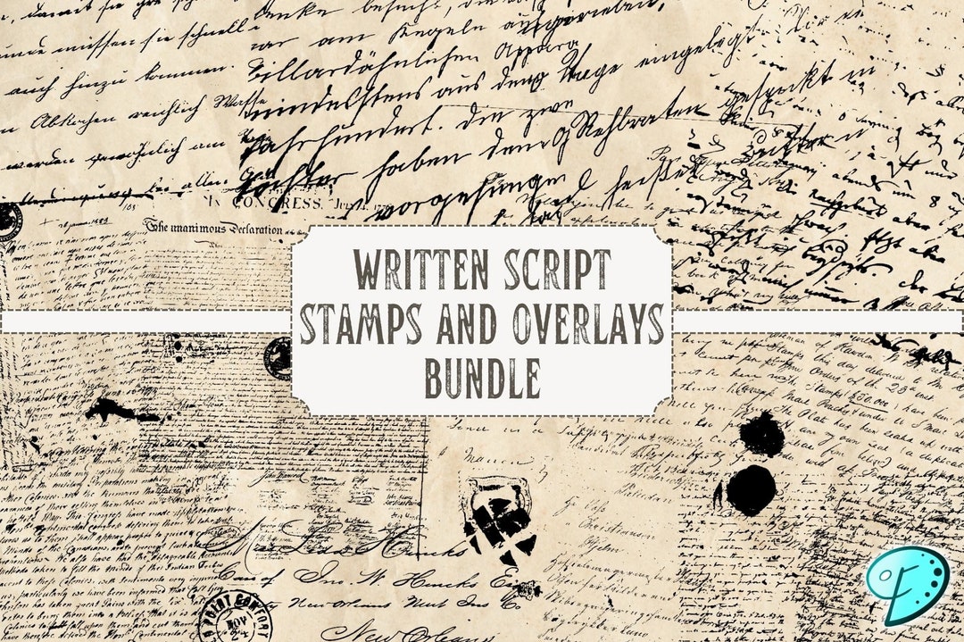 Written Script Stamps PNG Bundle | Digital | Overlay | Distressed ...
