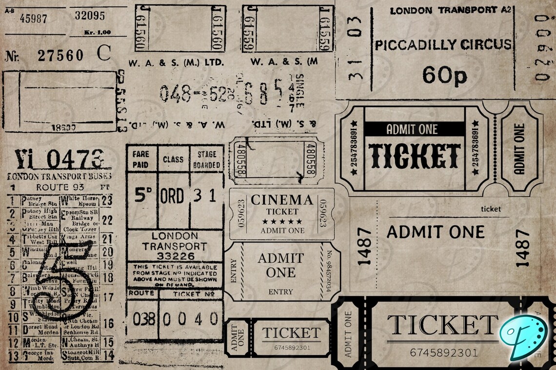 Vintage Ticket Digital Stamps SVG & PNG Overlay Distressed Junk Journal ...