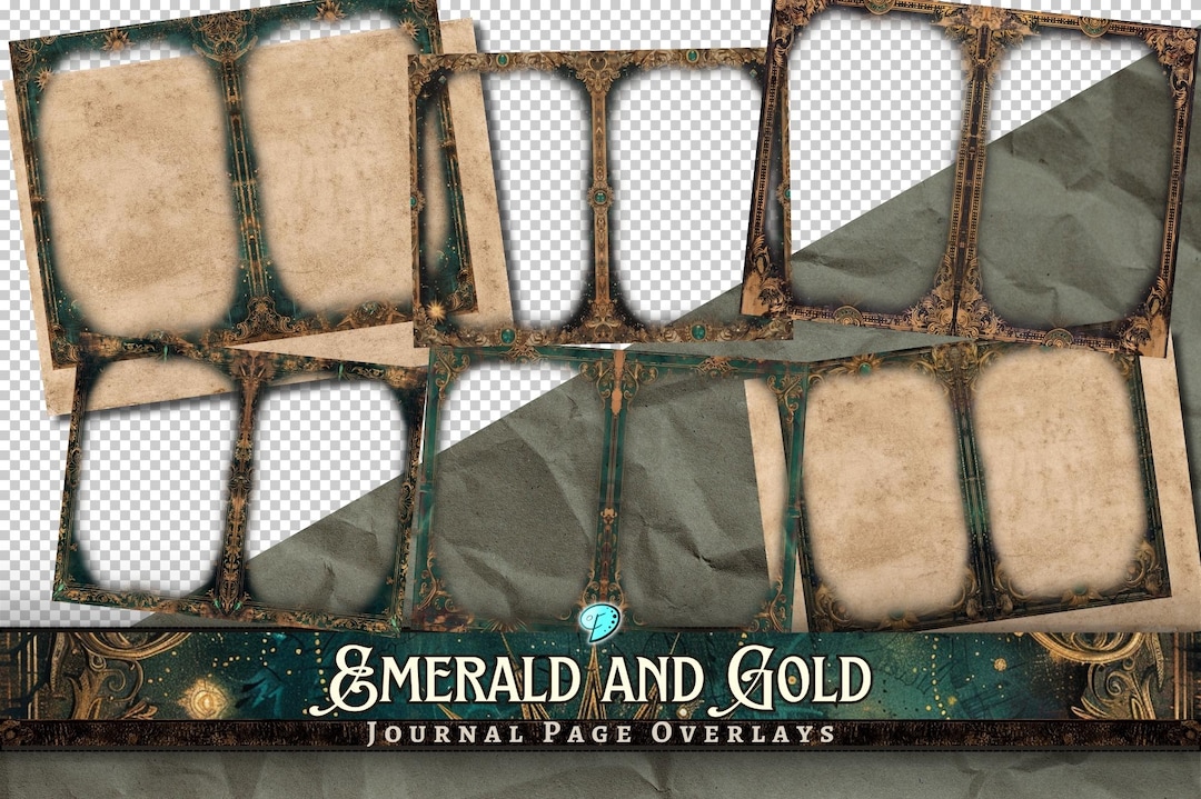 Emerald and Gold Journal Page Template Overlays | Background | Junk ...
