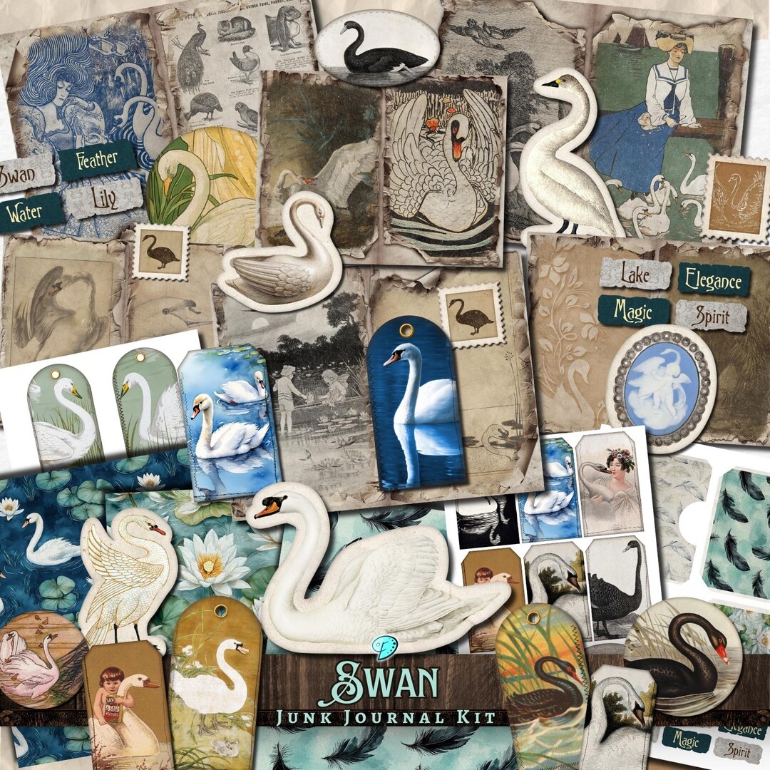 Swan Junk Journal Kit | Junk Journal | Scrapbook | Digital | Bird ...
