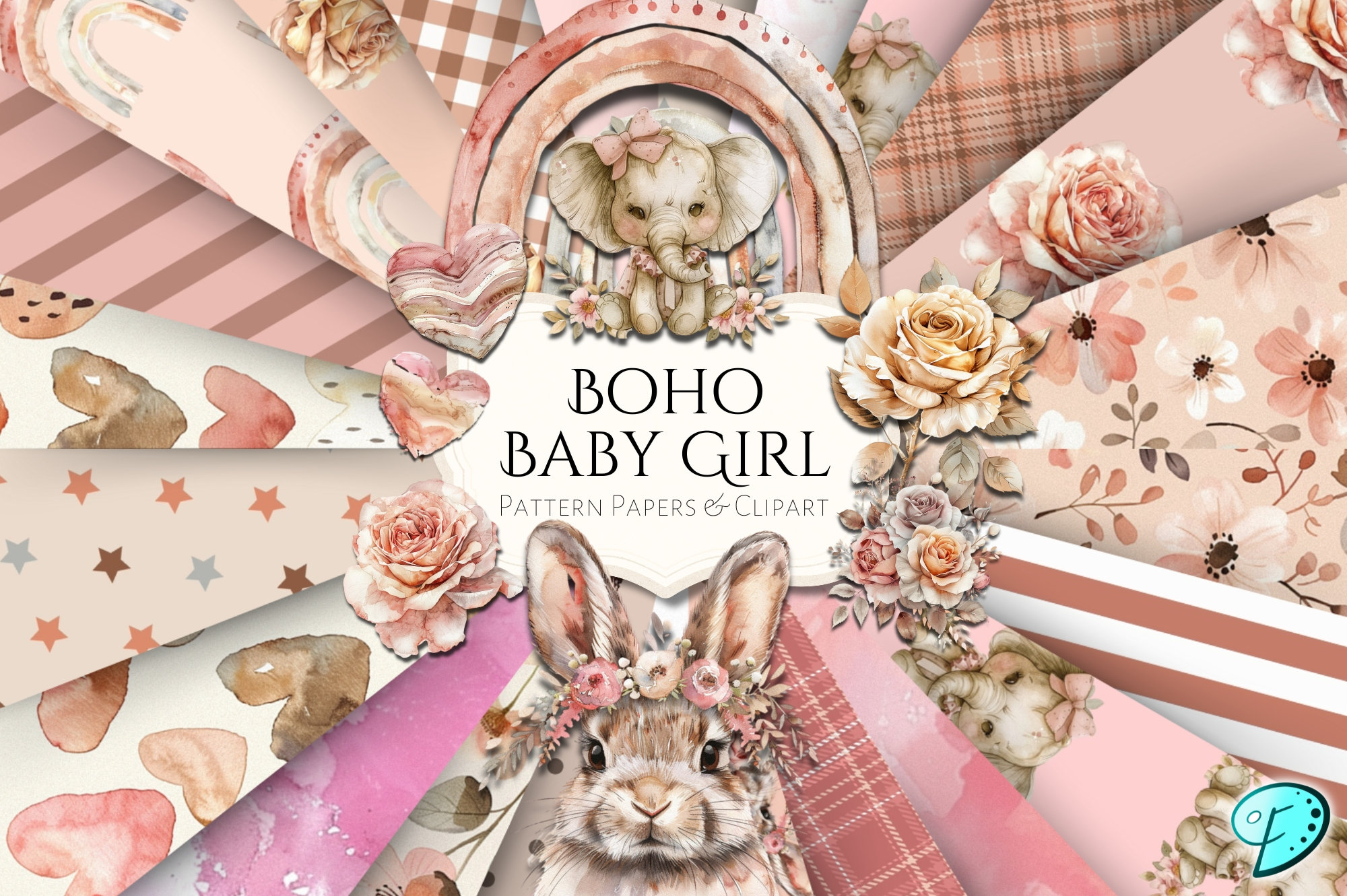 Boho Baby Girl Digital Pattern Paper and Clipart Ephemera Vintage ...
