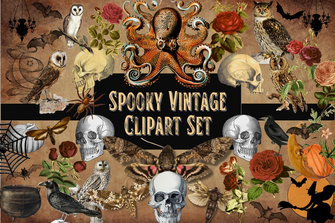Spooky Vintage Halloween Clipart Set - Etsy