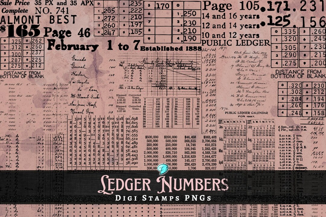 Ledger Numbers Digi Stamps | Digital | Overlay | Distressed | Junk ...
