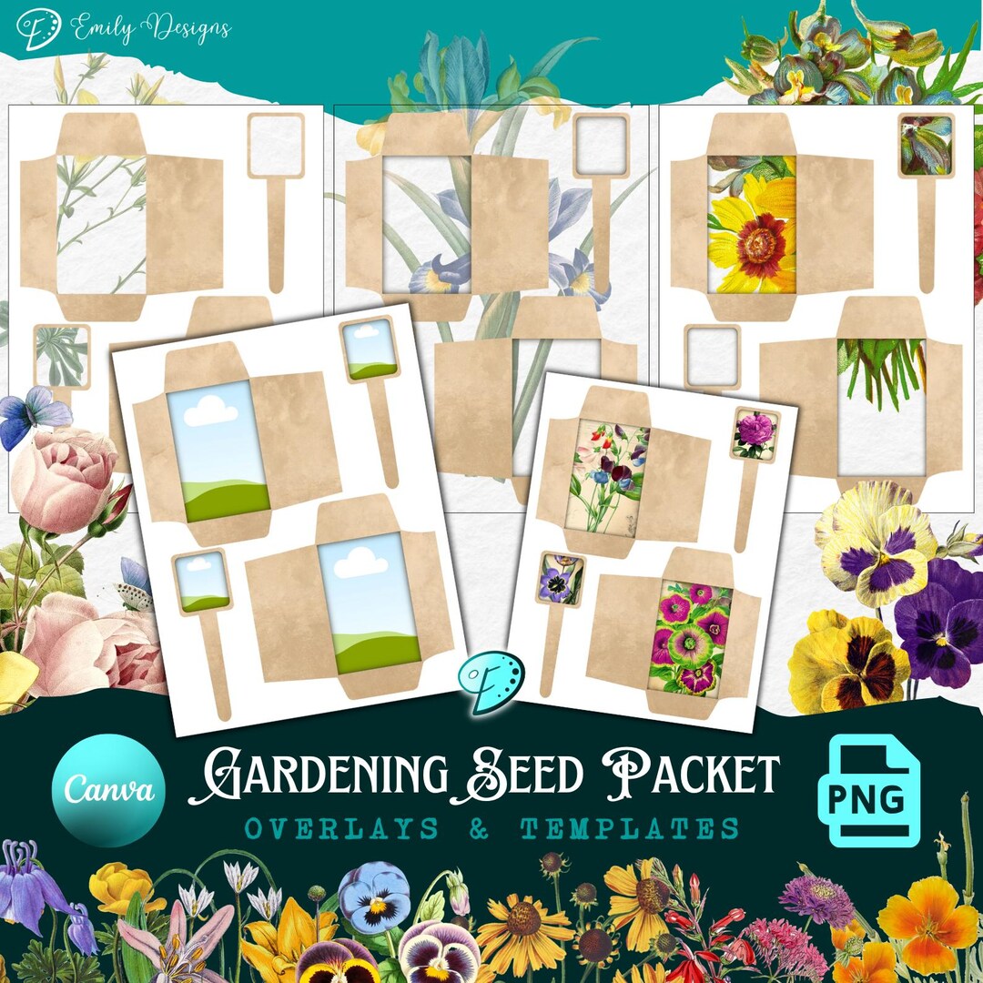 Gardening Seed Packets Overlays | Templates | Background | Junk Journal ...