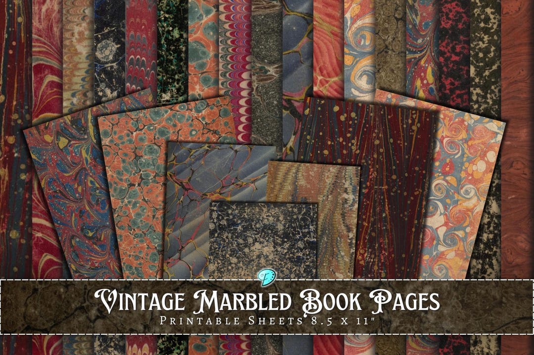 Vintage Marbled Book Pages Digital Printable Journal Papers | Ephemera ...