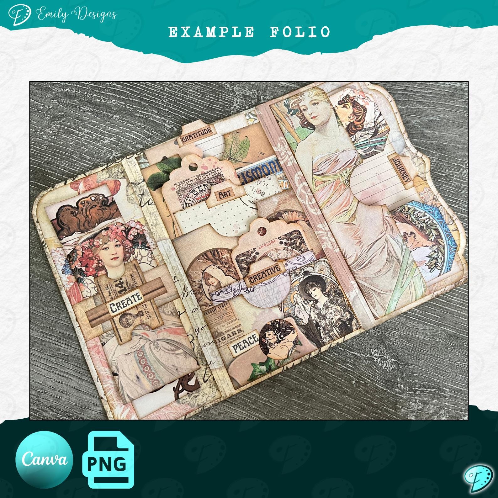 Tab Folio Template | Junk Journal | Scrapbook | Ephemera | Printable ...
