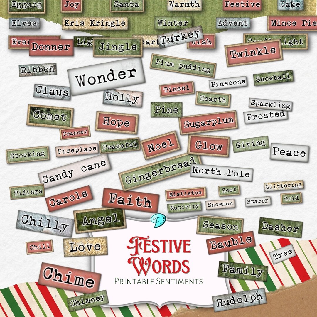 Festive Words Sentiments Printable Sheets | Scrapbook | Card Making ...