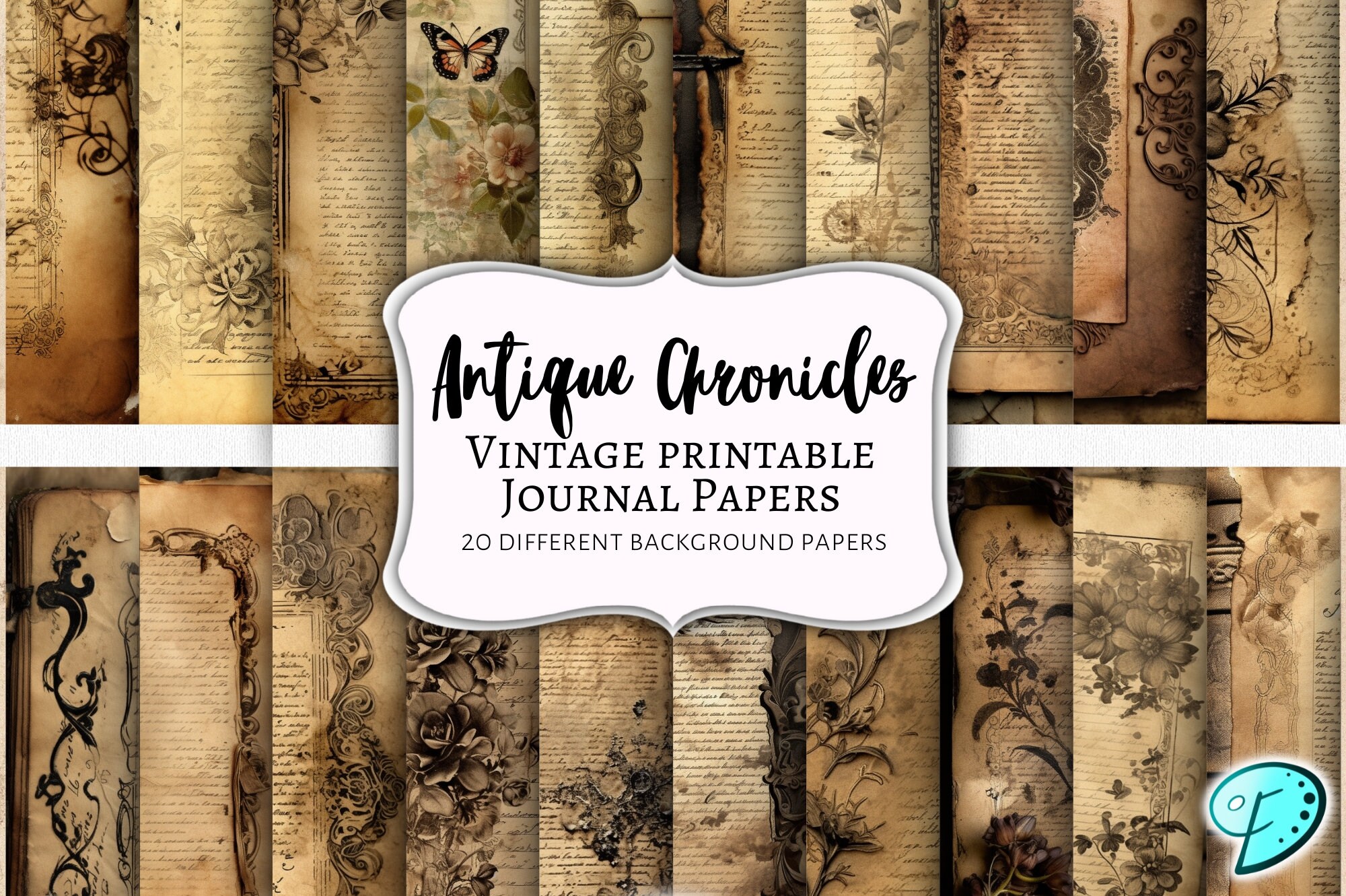 Antique Chronicles Vintage Printable Digital Papers: Scrapbook Paper, Printable Paper, Shabby ...