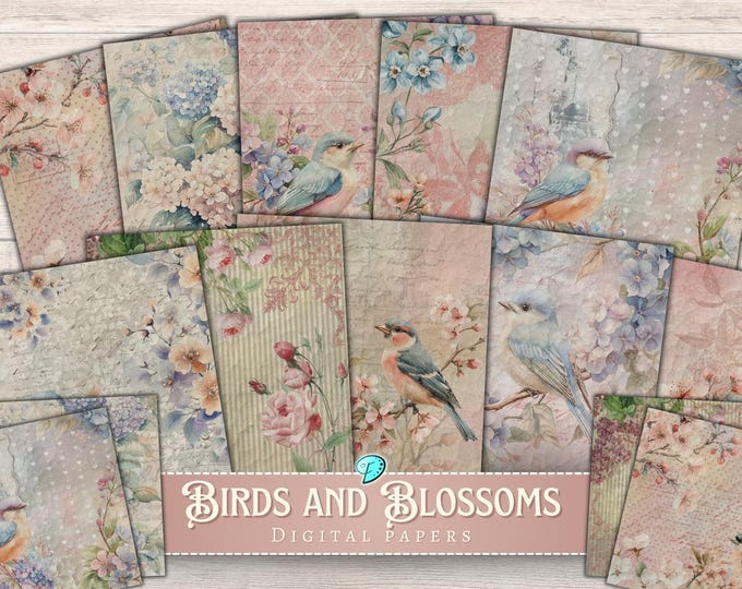 Vintage Shabby Chic Spring Robins in the Trees 8x10 Craft Cotton Fabric ...