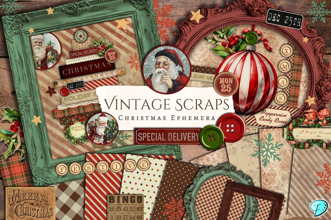 Vintage Scraps Christmas Ephemera | Antique | Aged | Printable | Junk ...
