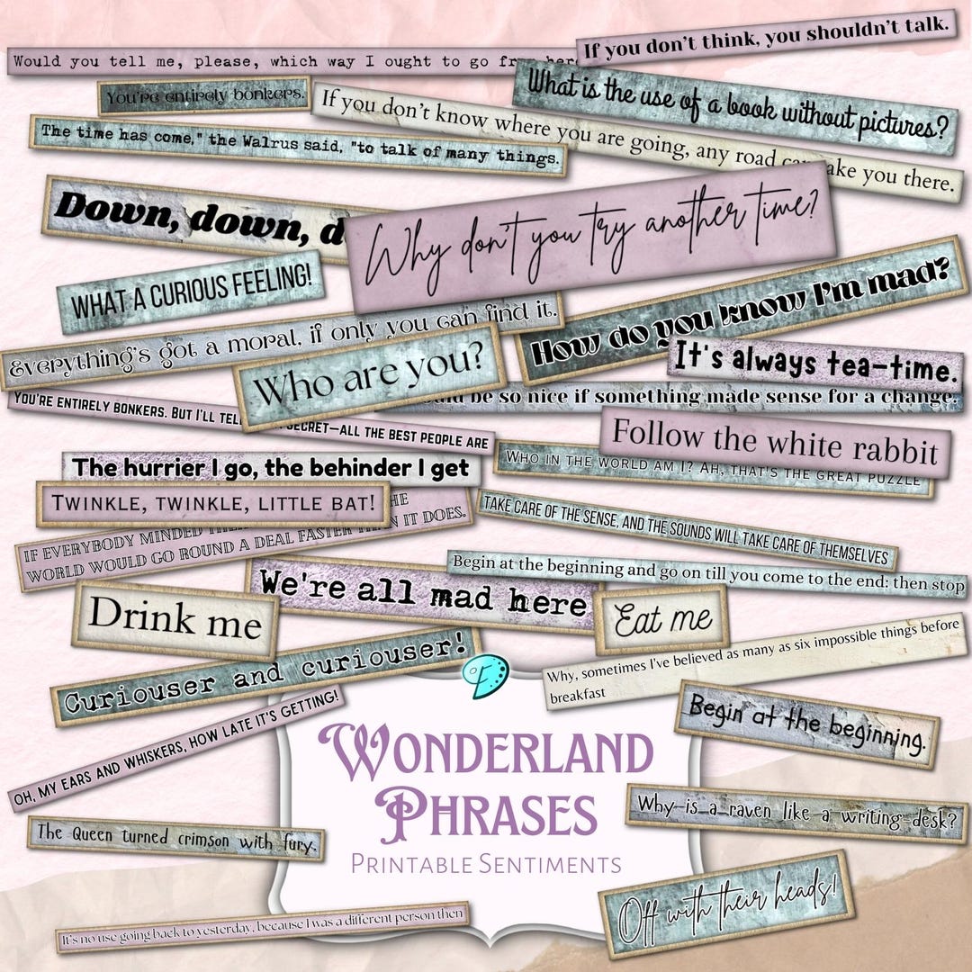 Wonderland Phrases Sentiments Printable Sheets | Scrapbook | Card ...