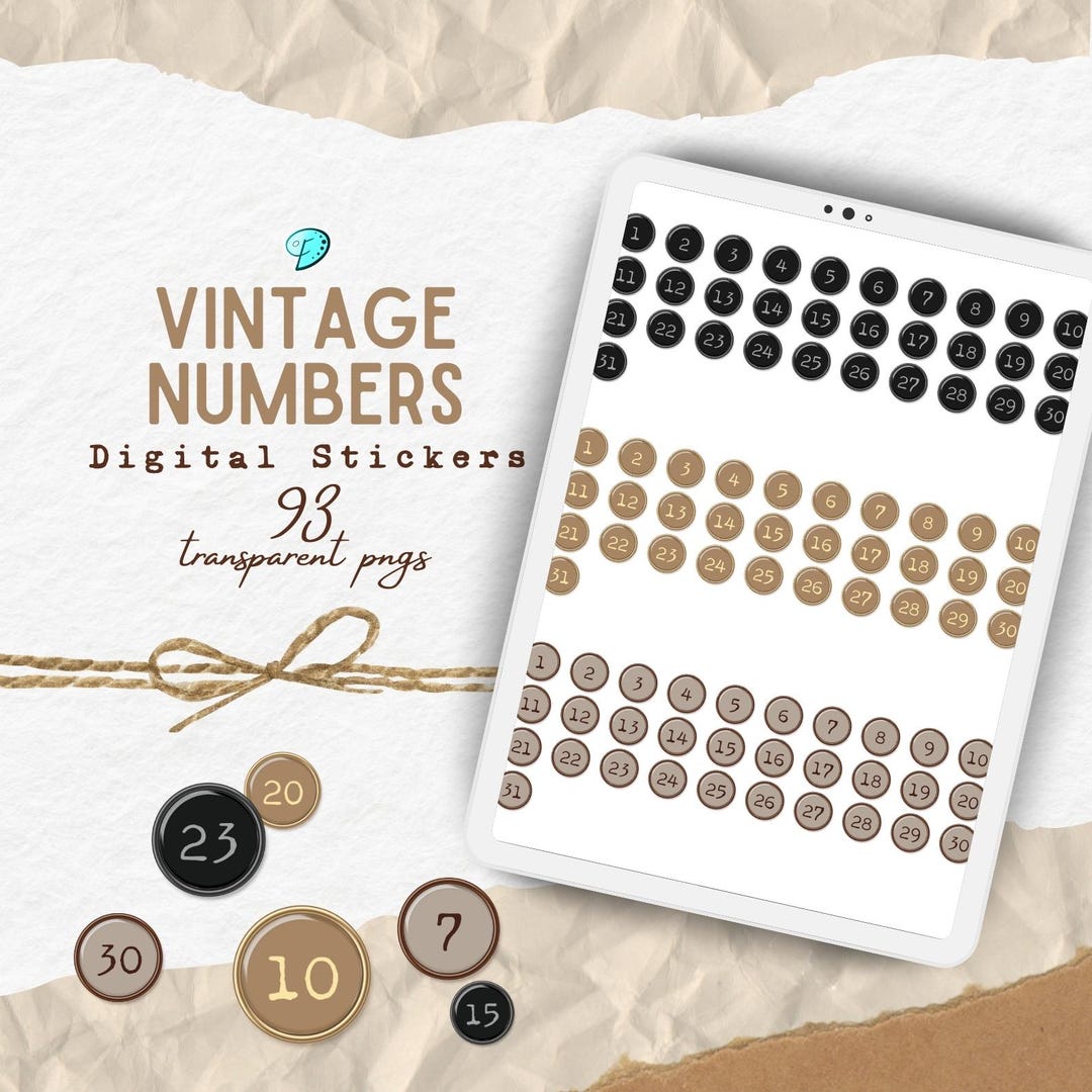 Vintage Numbers Digital Planner Stickers | Bujo | Bullet Journal | Junk ...